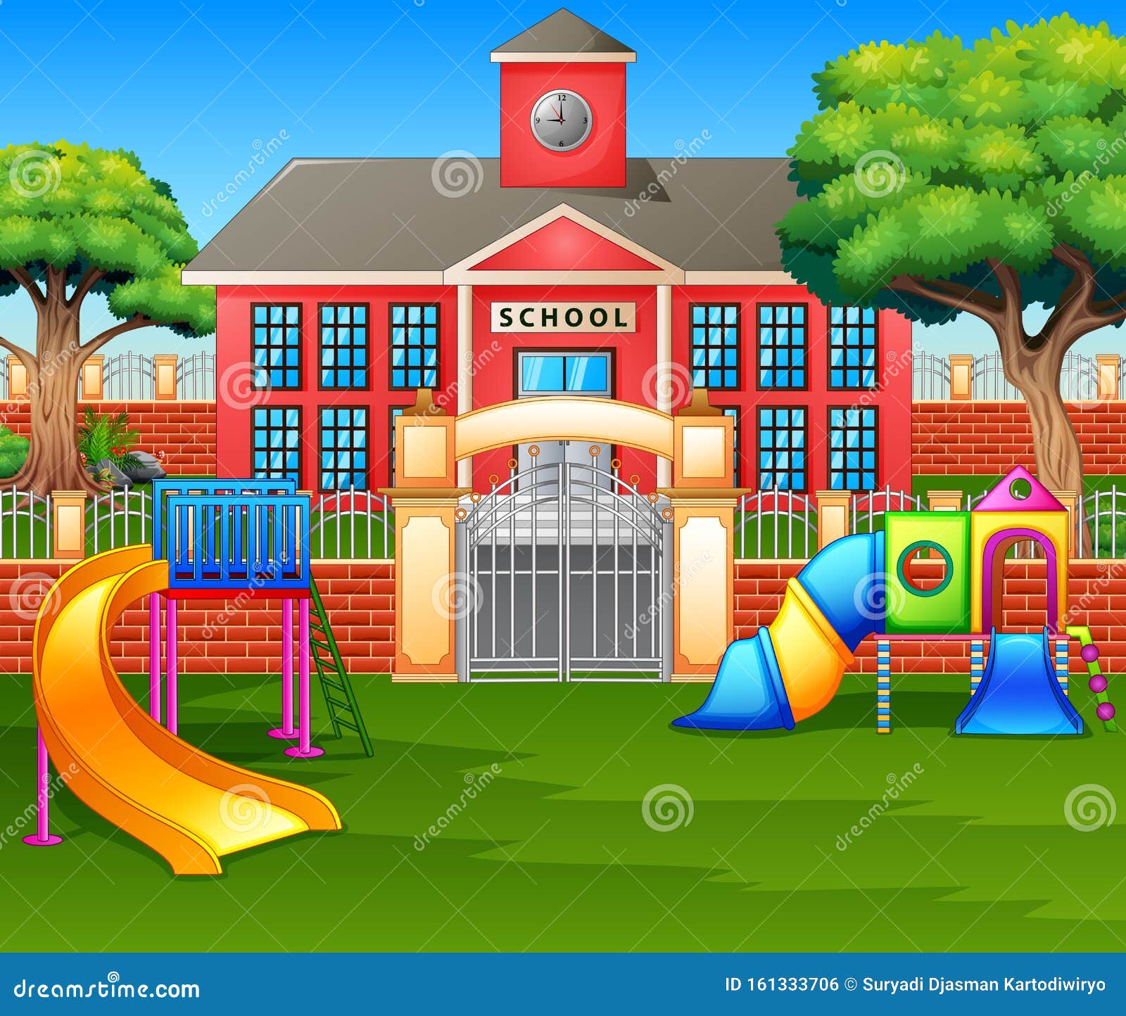 Kids Playground Area in Front the School Yard Stock Vector ...
