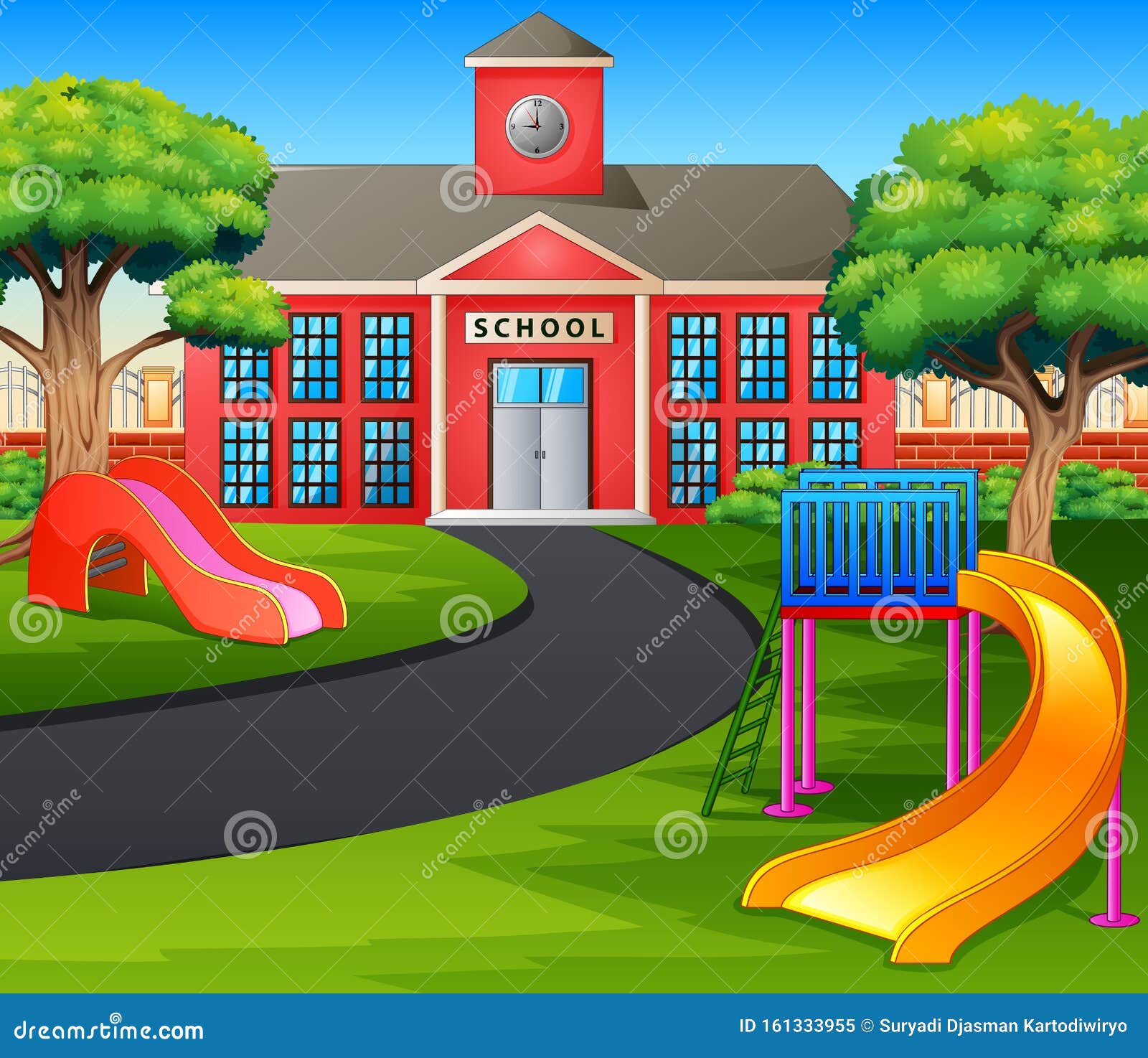 Scene with School Building and Playground Stock Vector - Illustration ...