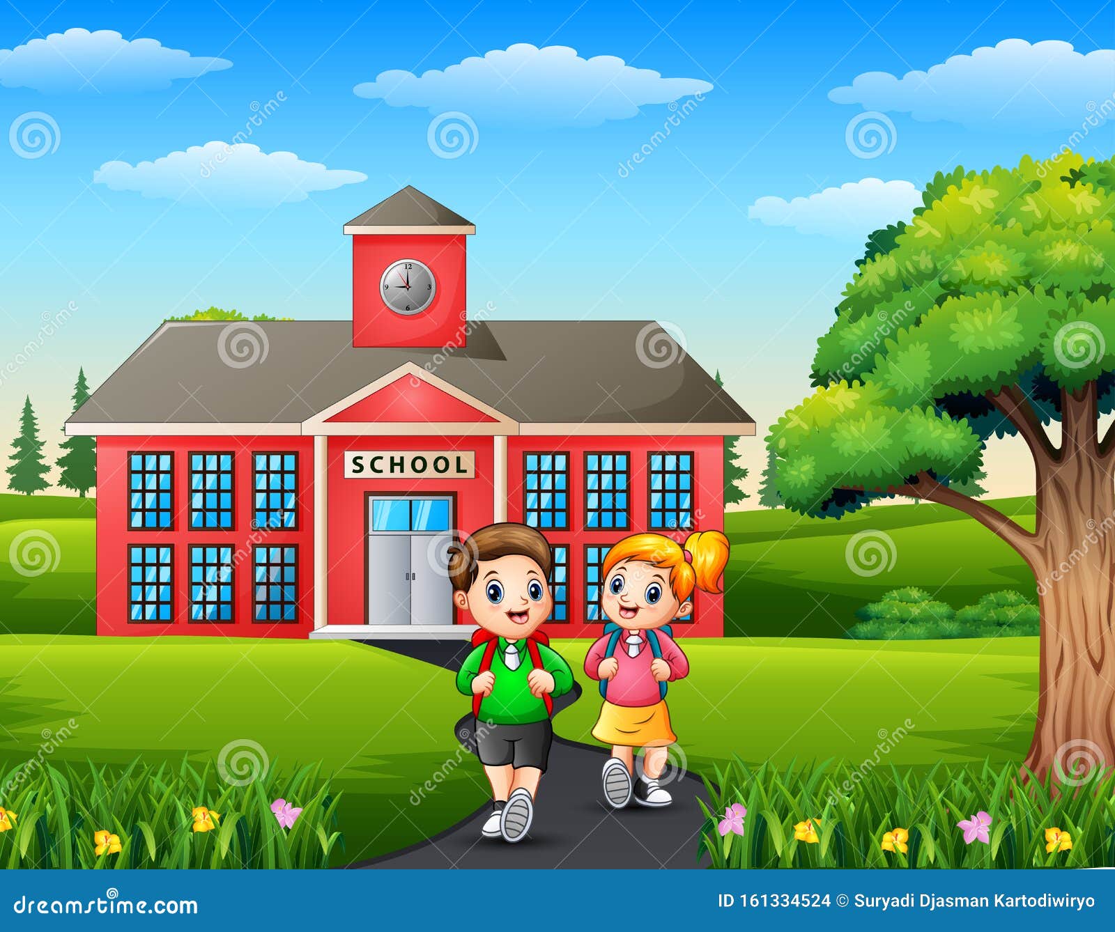 Printable Cartoon School Building