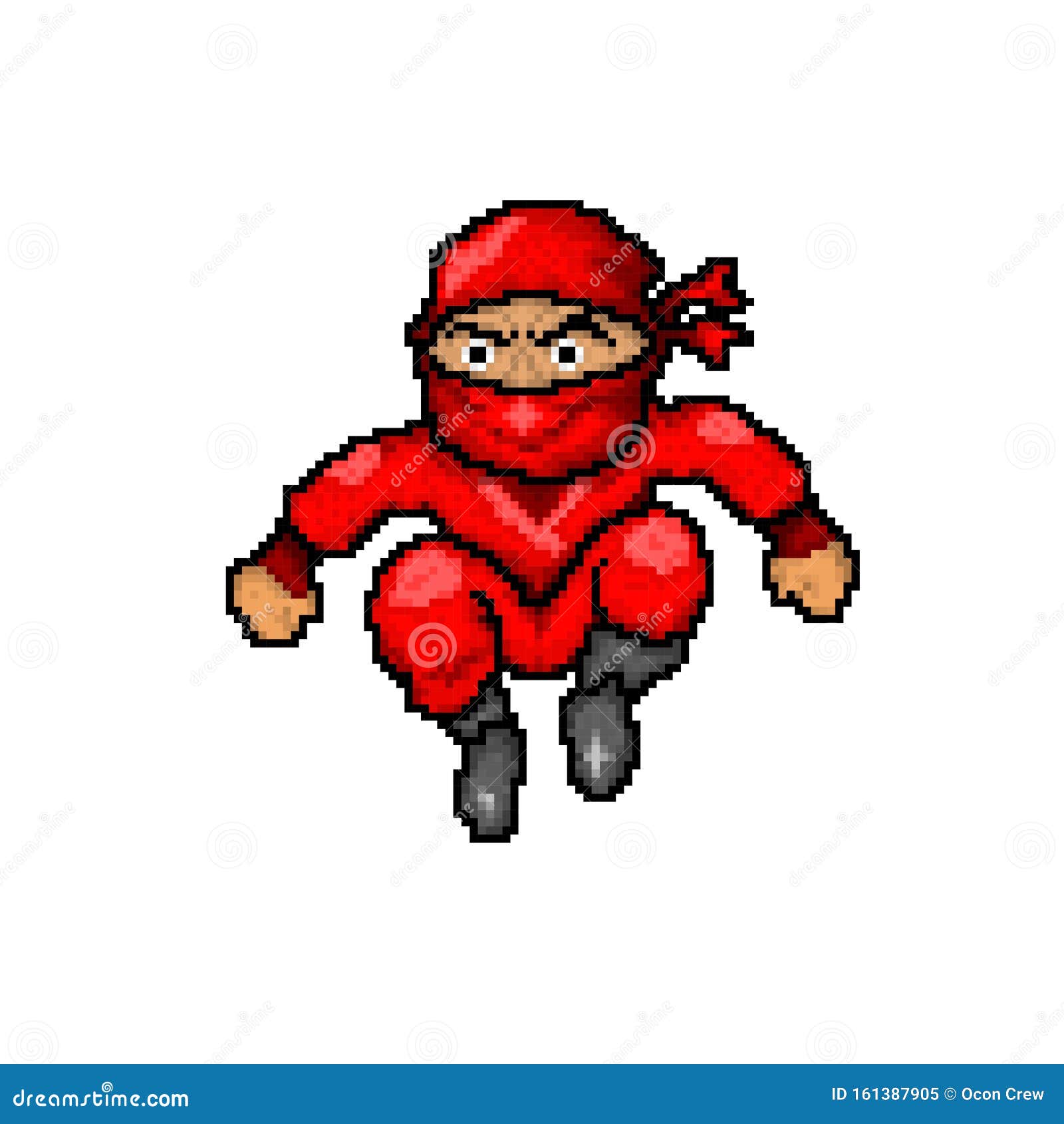 Print Pixel Art Ninja Character . Cartoon Red Ninja 8 Bit , Classic ...