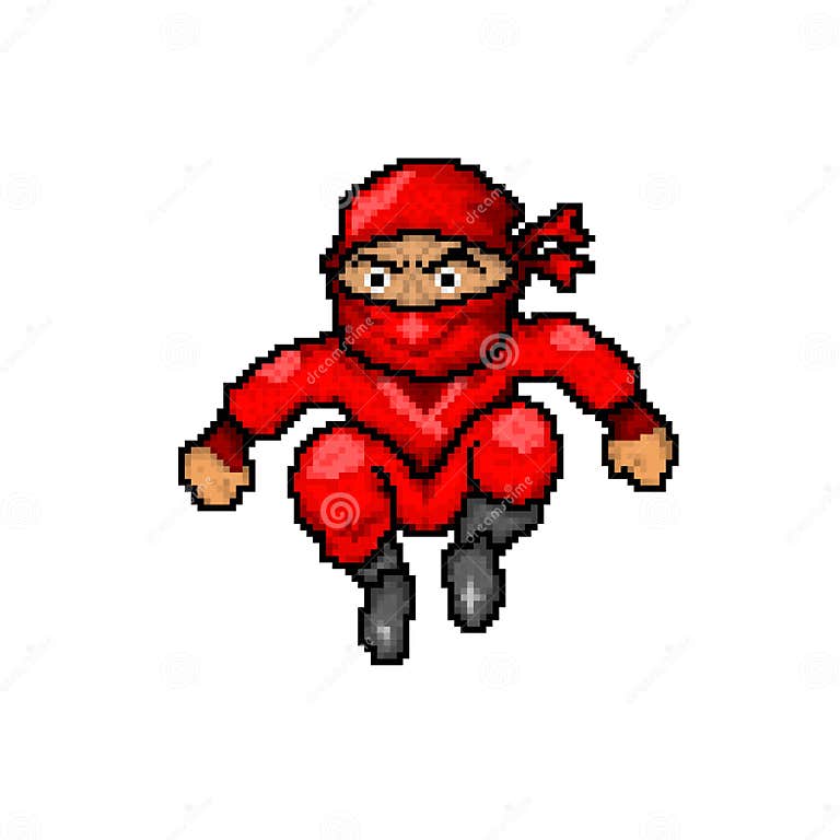 Print Pixel Art Ninja Character . Cartoon Red Ninja 8 Bit , Classic ...