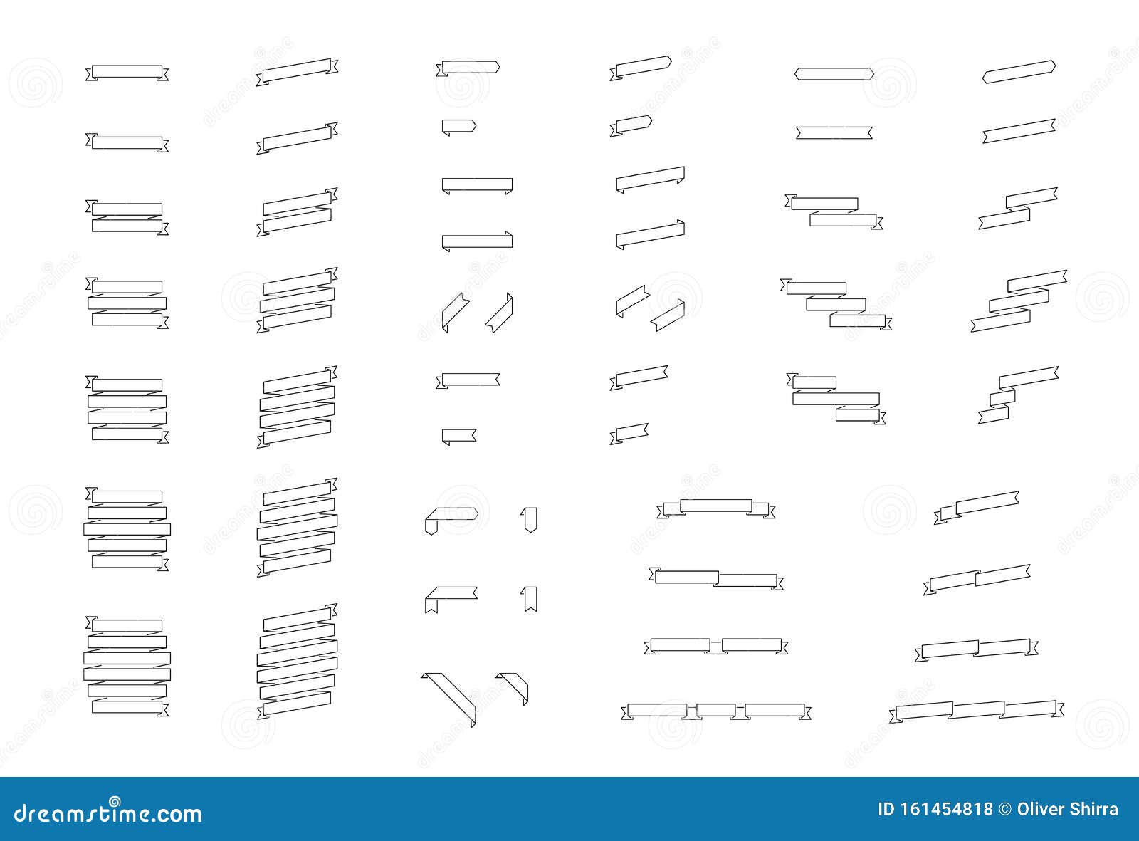 Ribbons Flat Fold Banner Labels Large Vector Outline Set Stock Vector ...