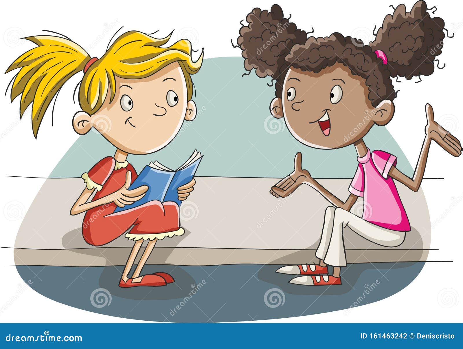 Children Seated on Sidewalk Talking. Stock Vector - Illustration of ...