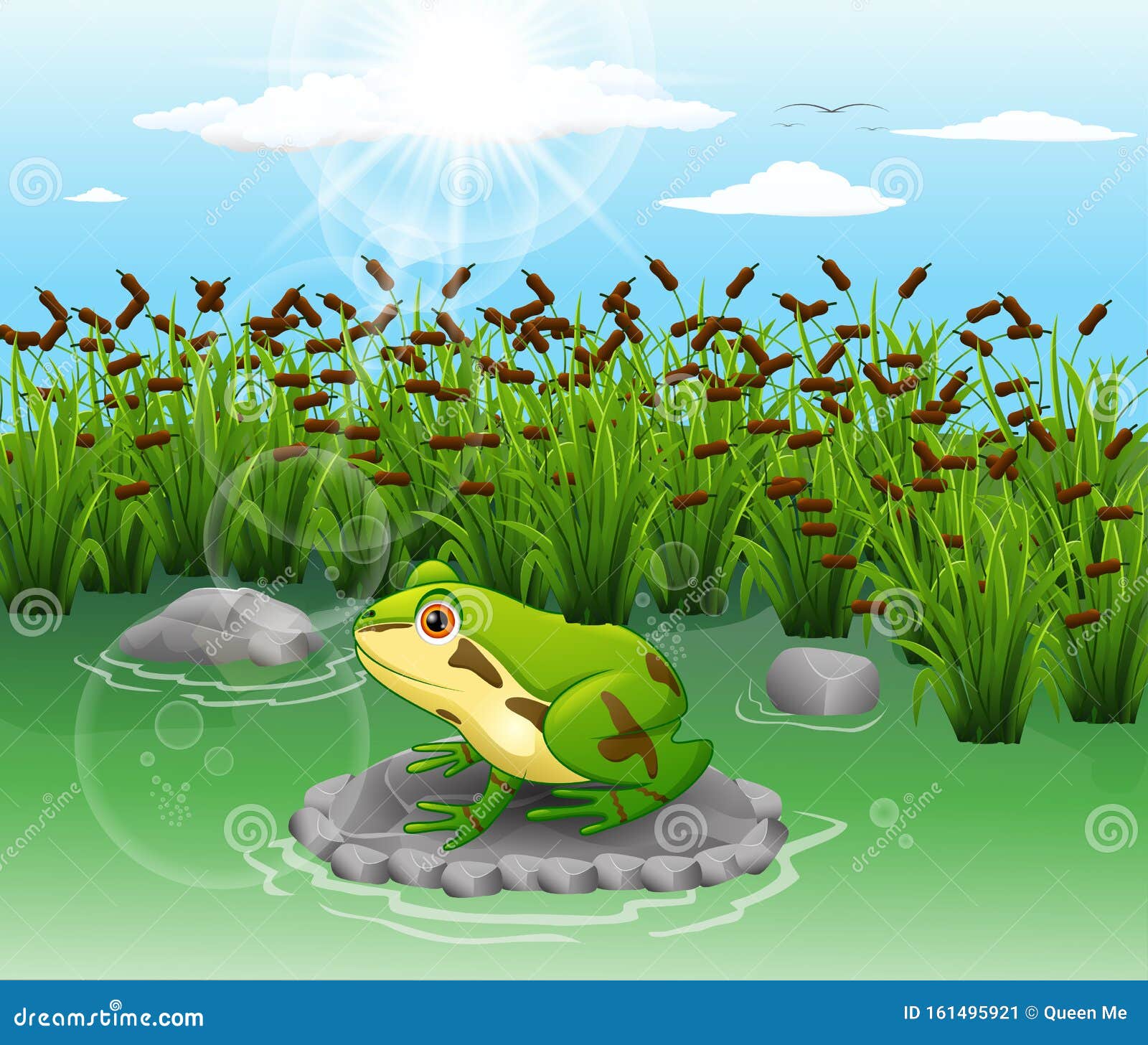 Cute Frog Beautiful Scenery Iilustration Vector Stock Illustration ...