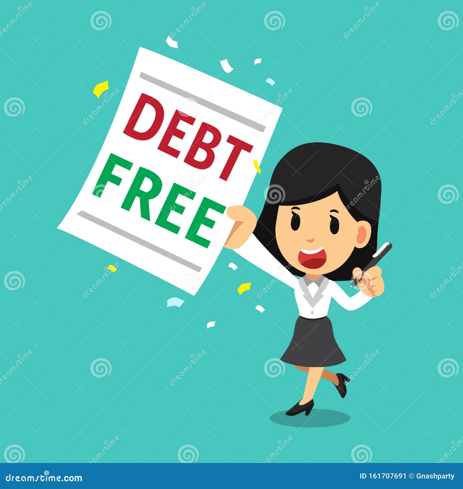 Cartoon Businesswoman with Debt Free Letter Stock Vector - Illustration ...
