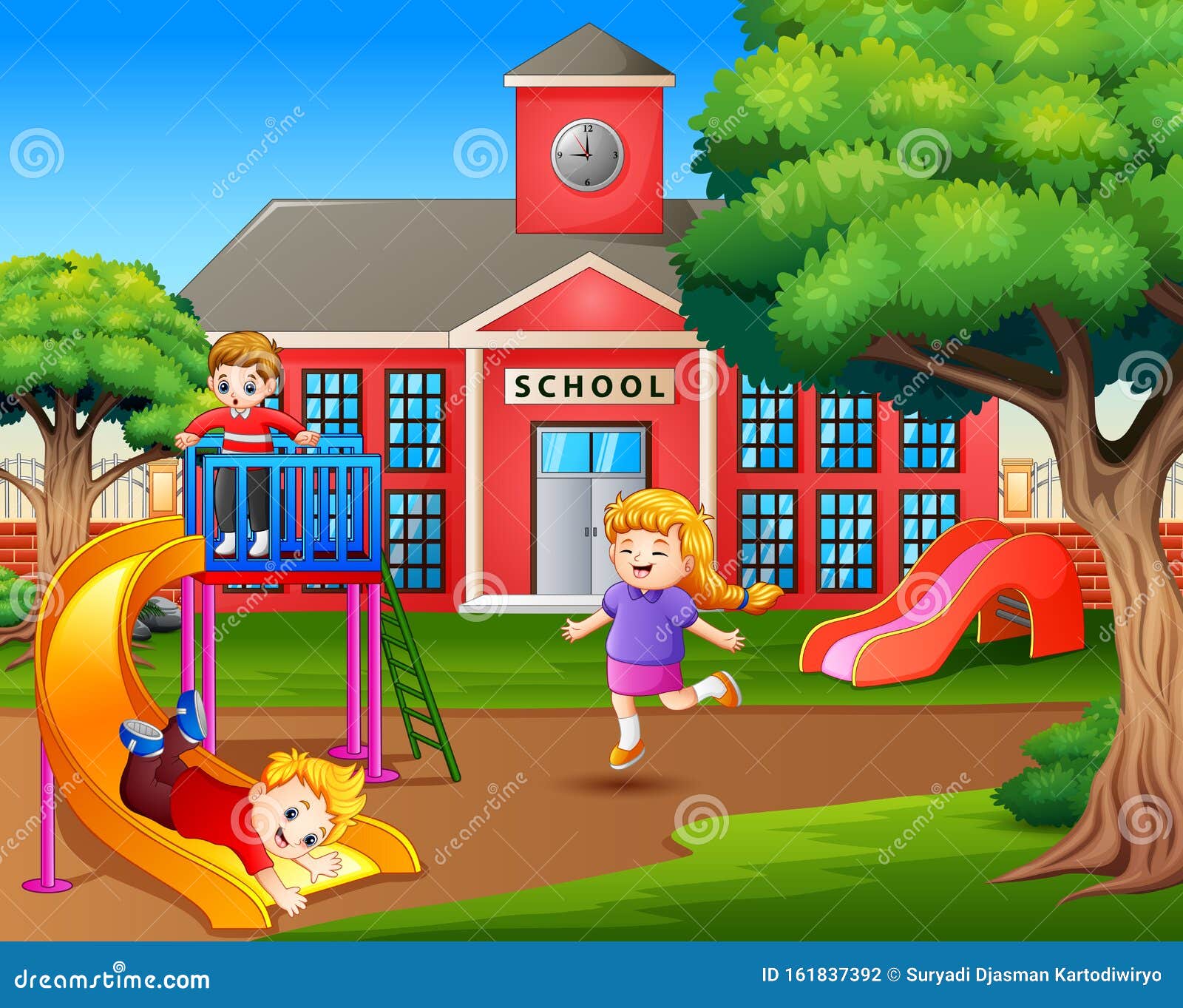 Cartoon Kids Playing on the School Playground Stock Vector ...