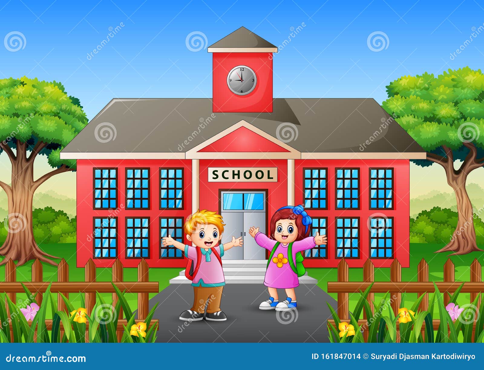 Happy Students Go To School in the Morning Stock Vector - Illustration ...