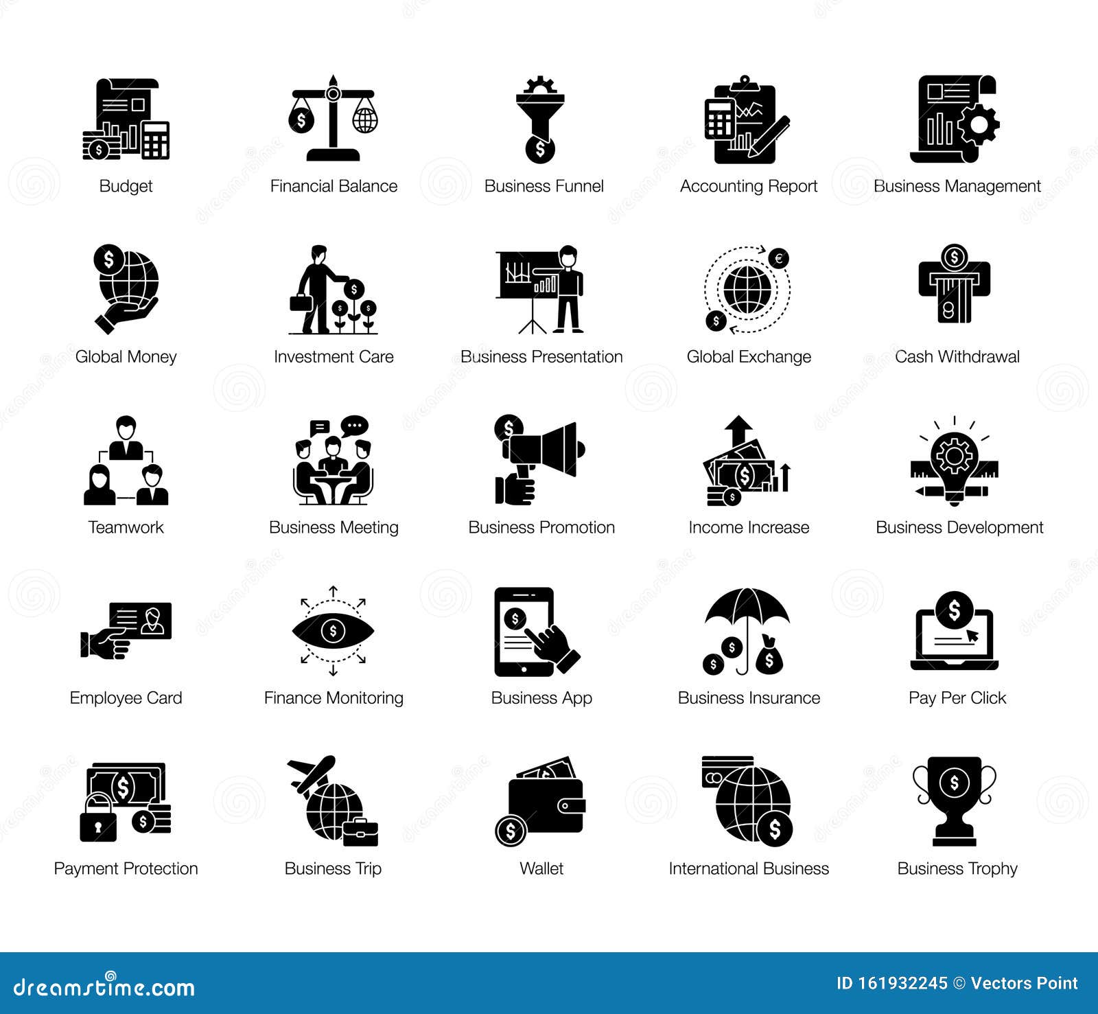 Pack of Finance Solid Icons Stock Vector - Illustration of equity ...
