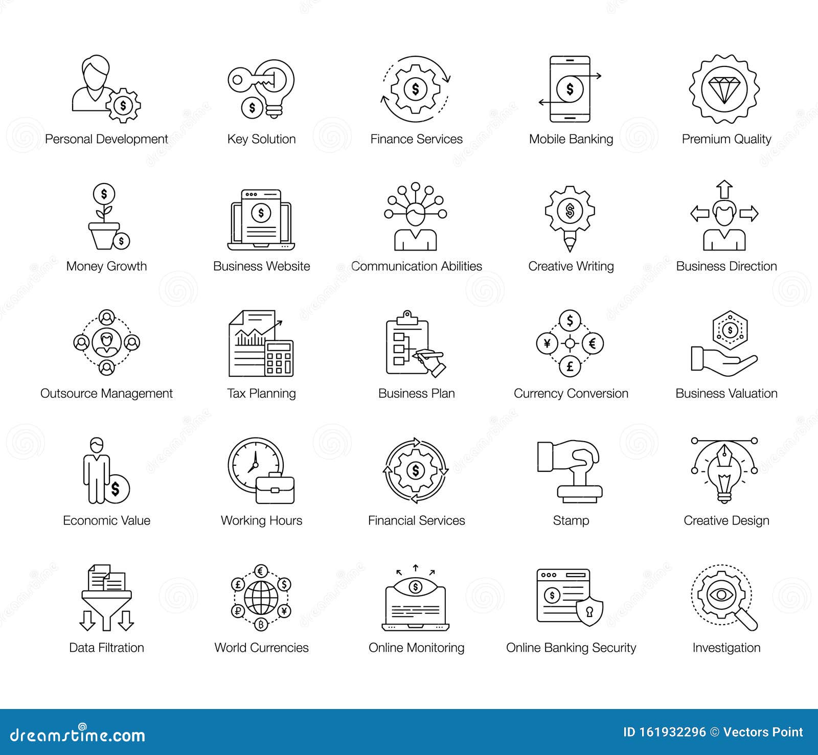 Financial Services Line Icons Pack Stock Vector - Illustration of ...