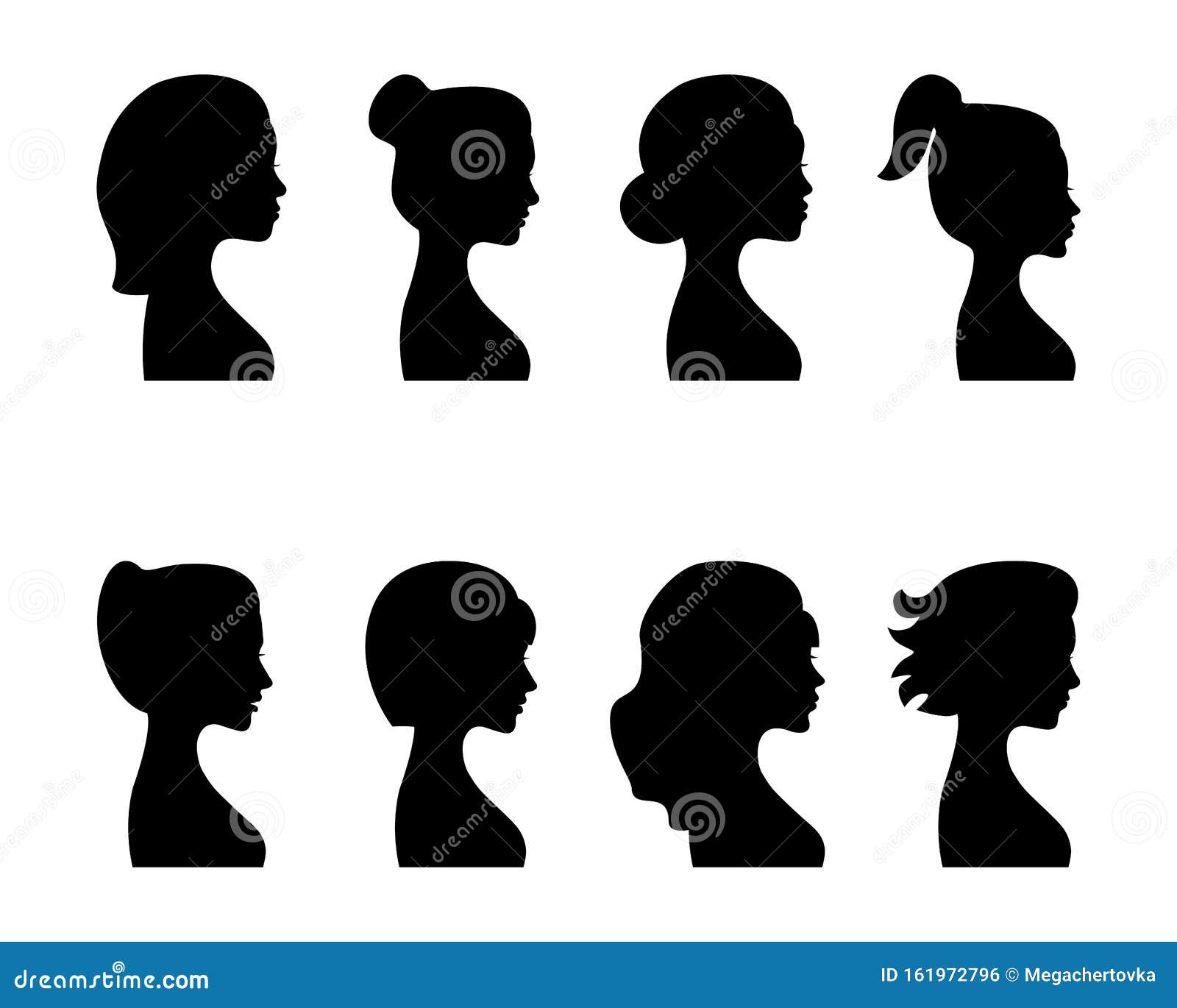 Female Profile Silhouettes, Different Variants Stock Vector ...
