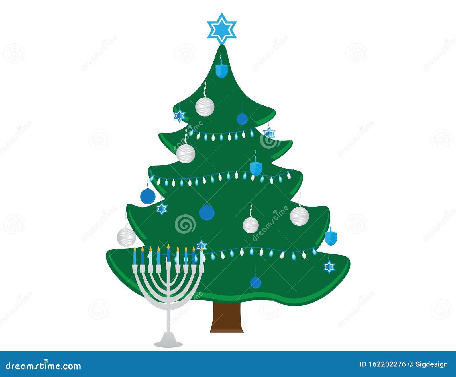 Hanukkah Tree and Menorah stock vector. Illustration of card - 162202276
