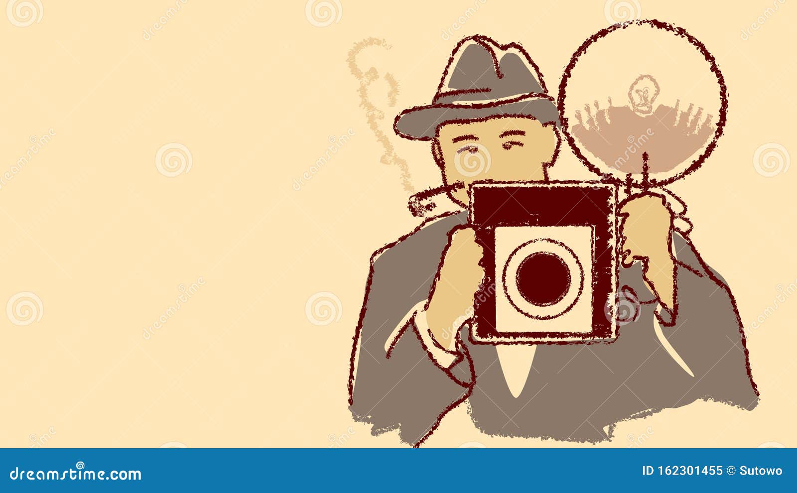 Retro Photojournalist Holding Vintage Camera Newspaper Reporter ...