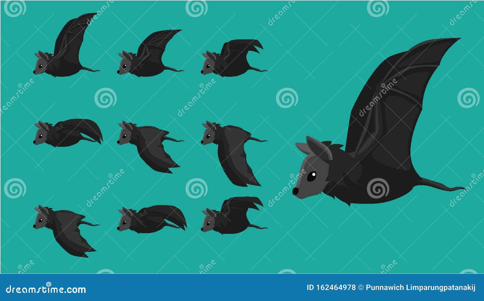 Bat Mammal Flying Motion Sequence Animation Cartoon Vector Illustration ...