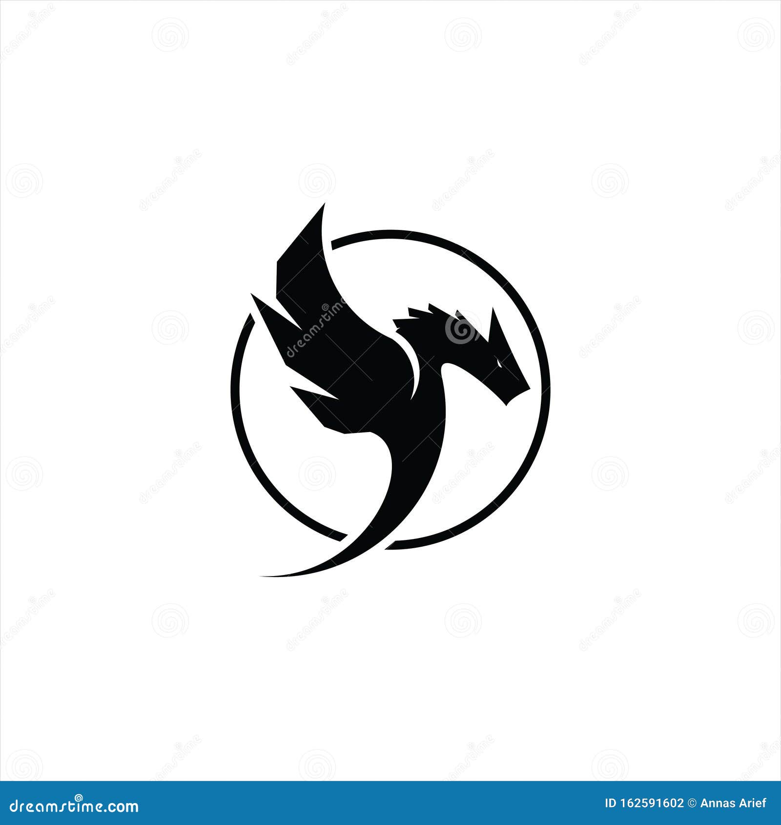 Simple Round Black Dragon in Round Frame Stock Vector - Illustration of ...