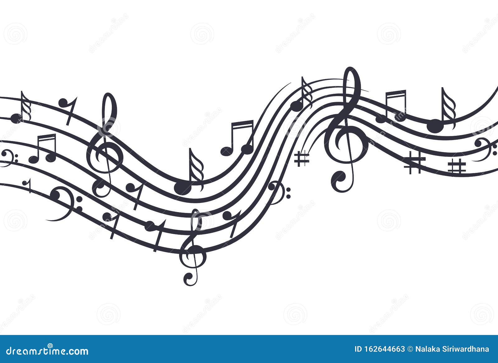 Music notes with waves. stock vector. Illustration of black - 162644663