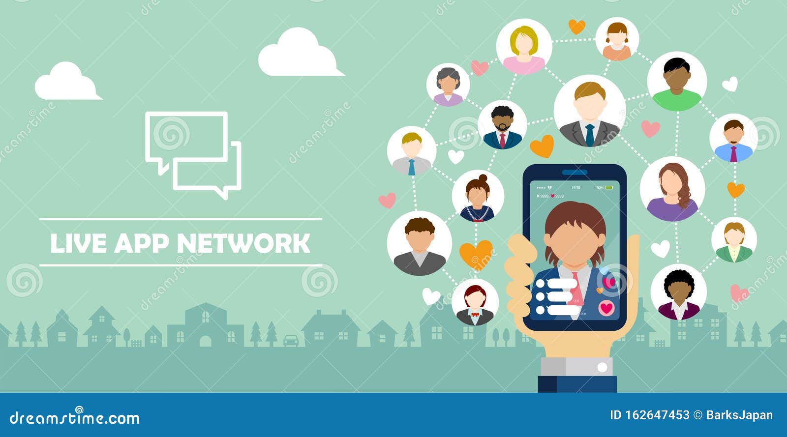 SNS / Live Chat App / Streaming TV Banner Illustration Stock Vector ...