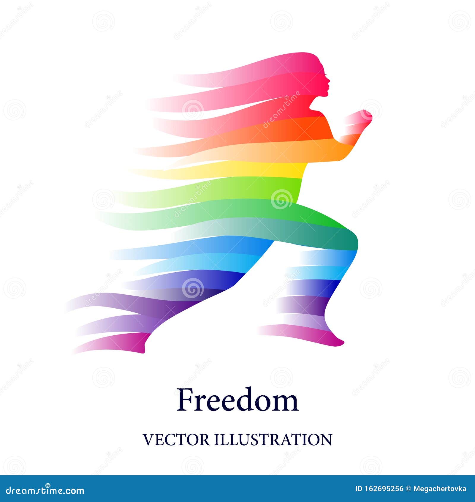 Freedom Concept with Running Woman Consisted of Rainbow Ribbons in the ...