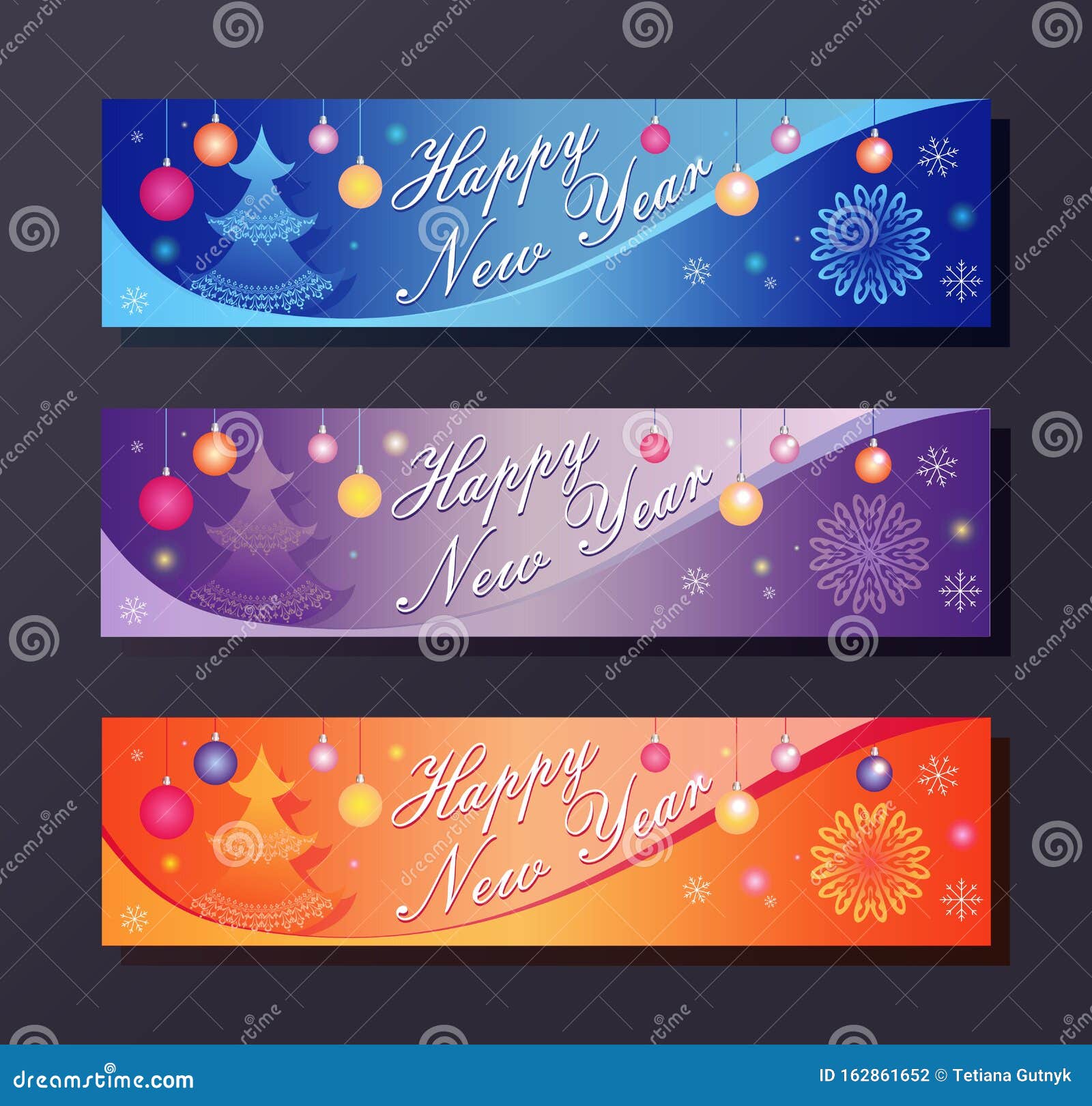 Set of Happy New Year Banner Vector Illustration. Standard Web Design ...