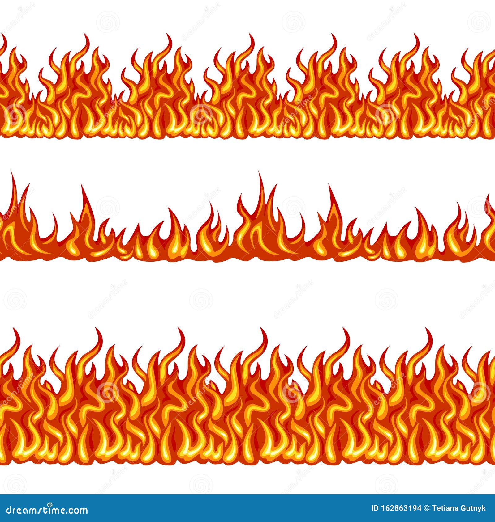 Fire Seamless Pattern. Set of Vector Illustrations with Bright Flame ...