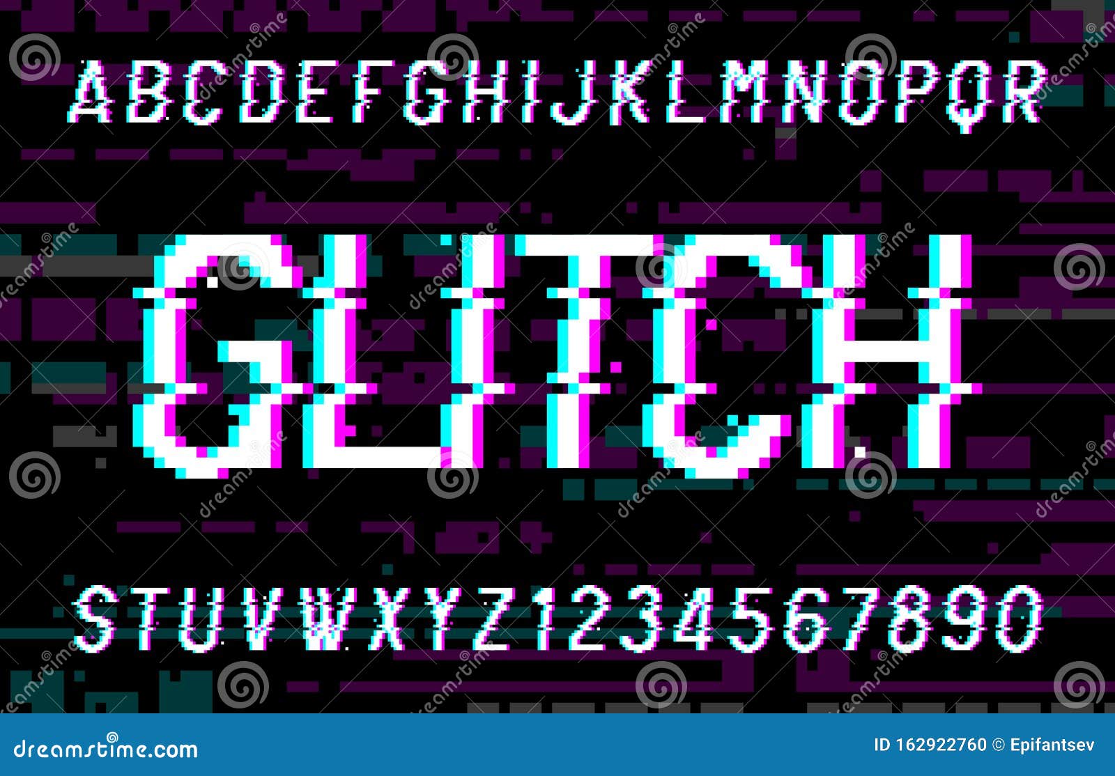 Glitch Alphabet. Font With Distortion Effect. Cartoon Vector ...