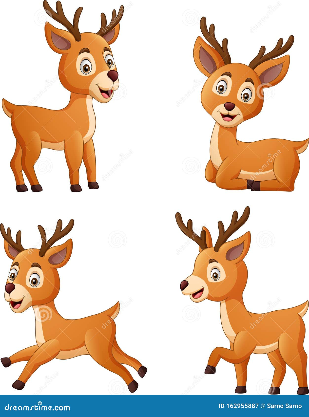 Set of Deer Cartoon Character Isolated on White Background Stock ...