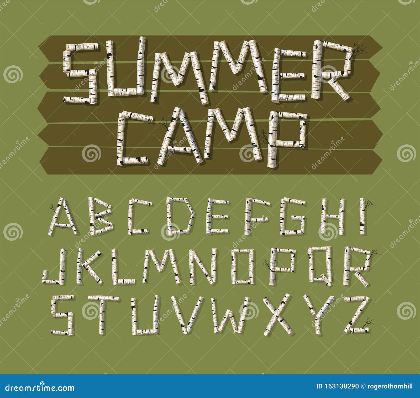 Vector Font Design. Alphabet Made of Birch Tree Logs Stock Vector ...