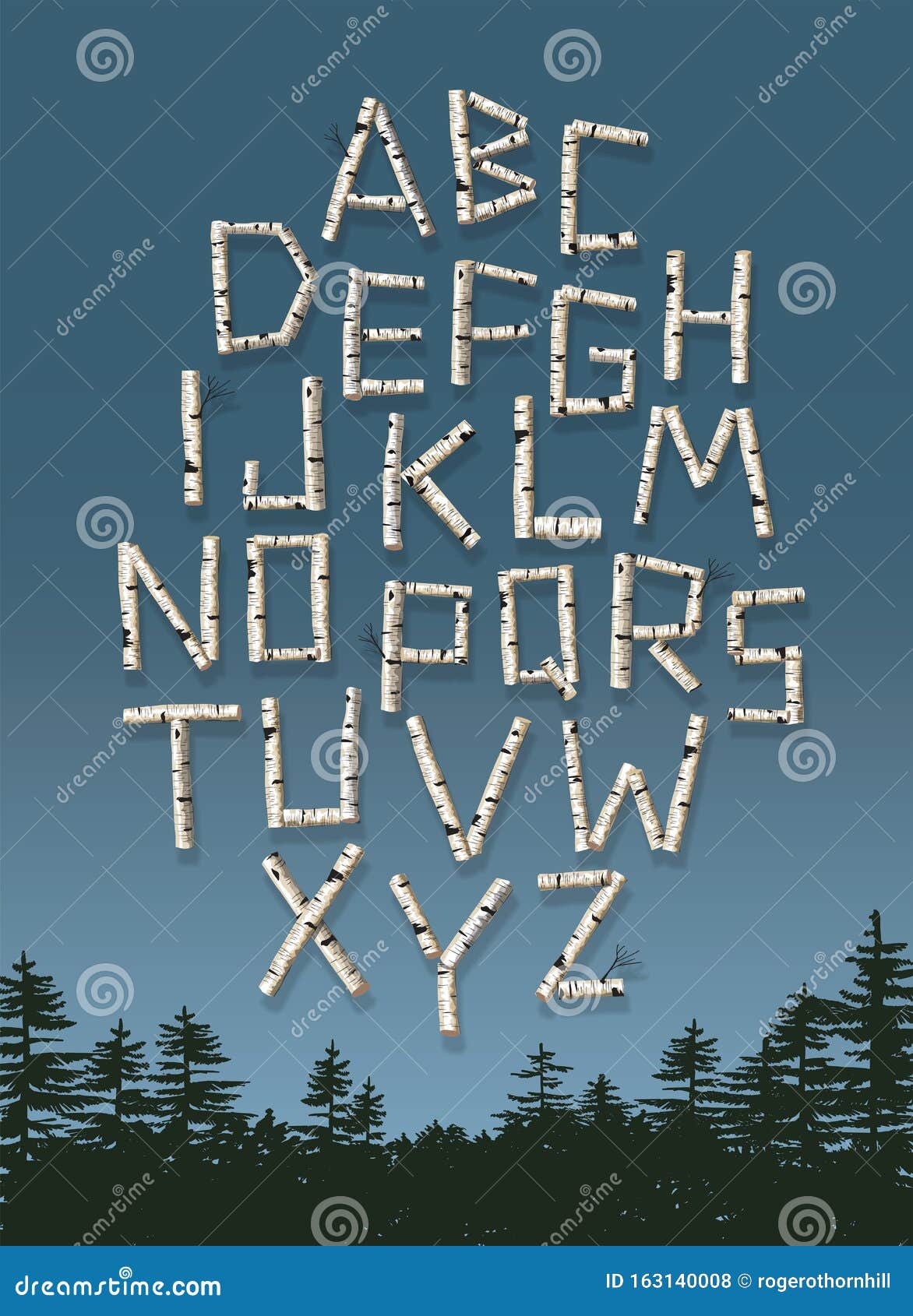 Vector Poster Design of Alphabet Made of Birch Tree Logs. Stock Vector ...