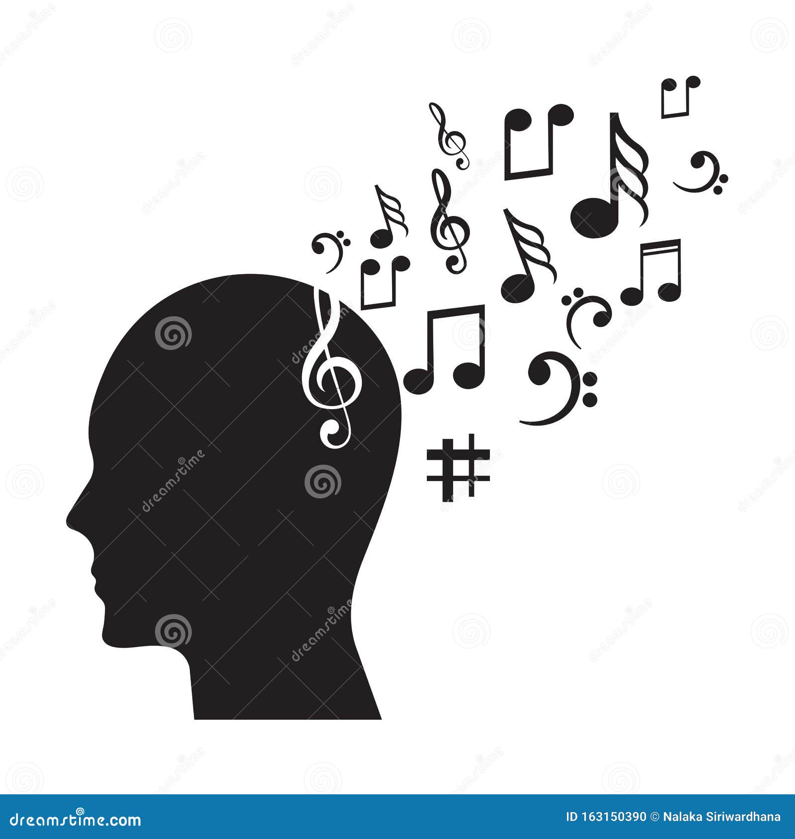 Music Notes Out from Head Design Stock Vector - Illustration of clipart ...