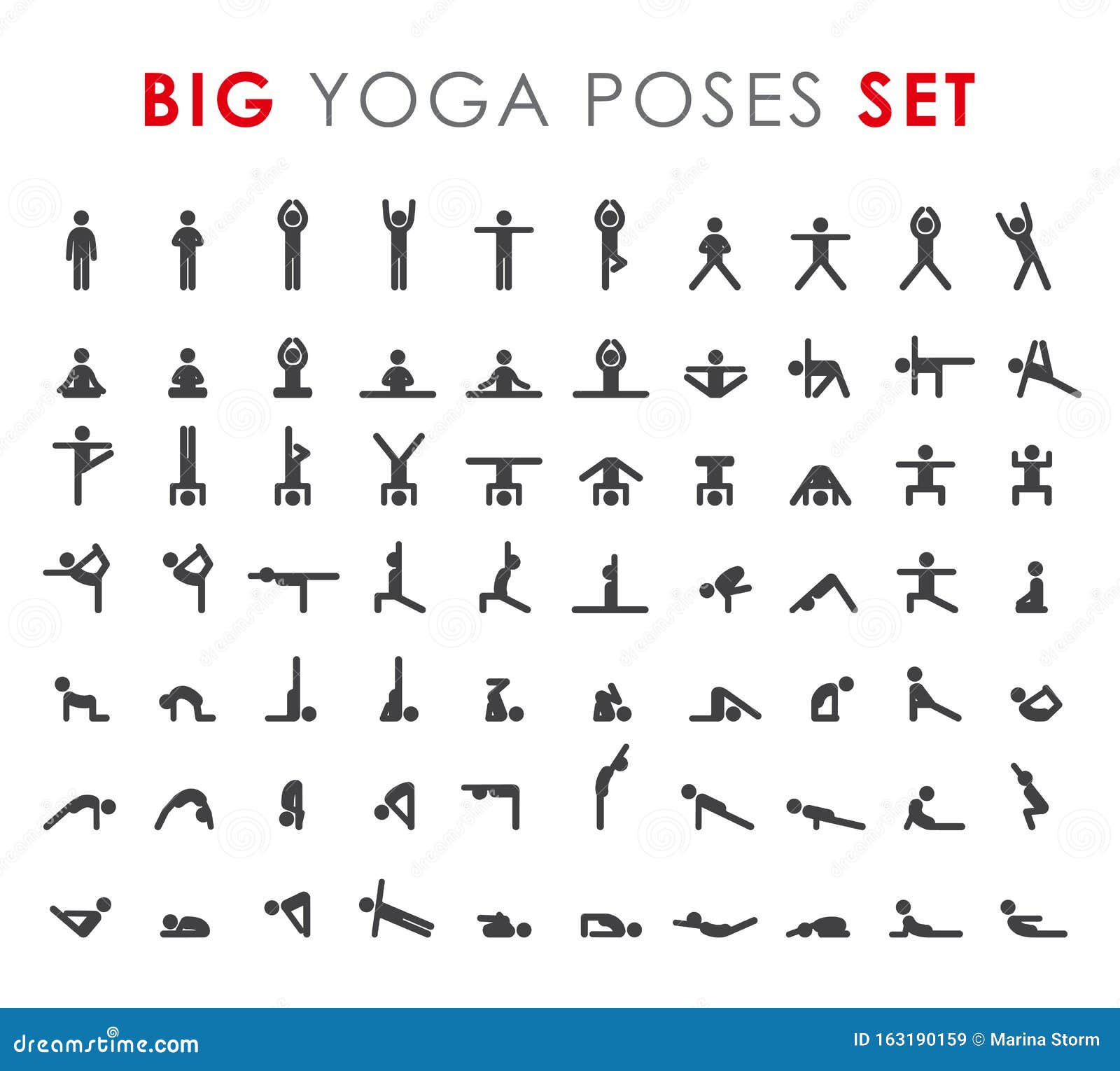 Big Yoga Poses Asanas Icons Set. Vector Illustrations. for Logo Yoga ...