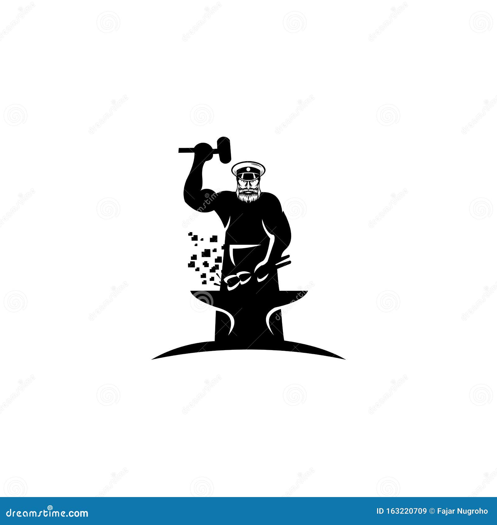 Stylized Blacksmith Silhouette Working with Hammer and Anvil Stock ...