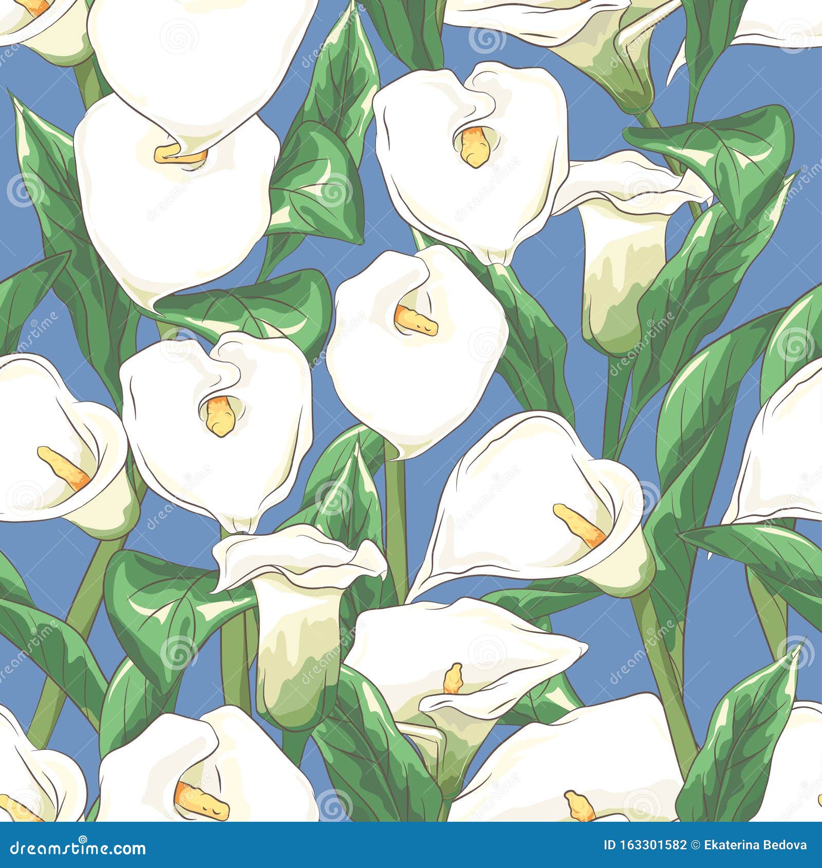 Seamless Pattern with Hand Drawn Calla Lily Stock Vector - Illustration ...