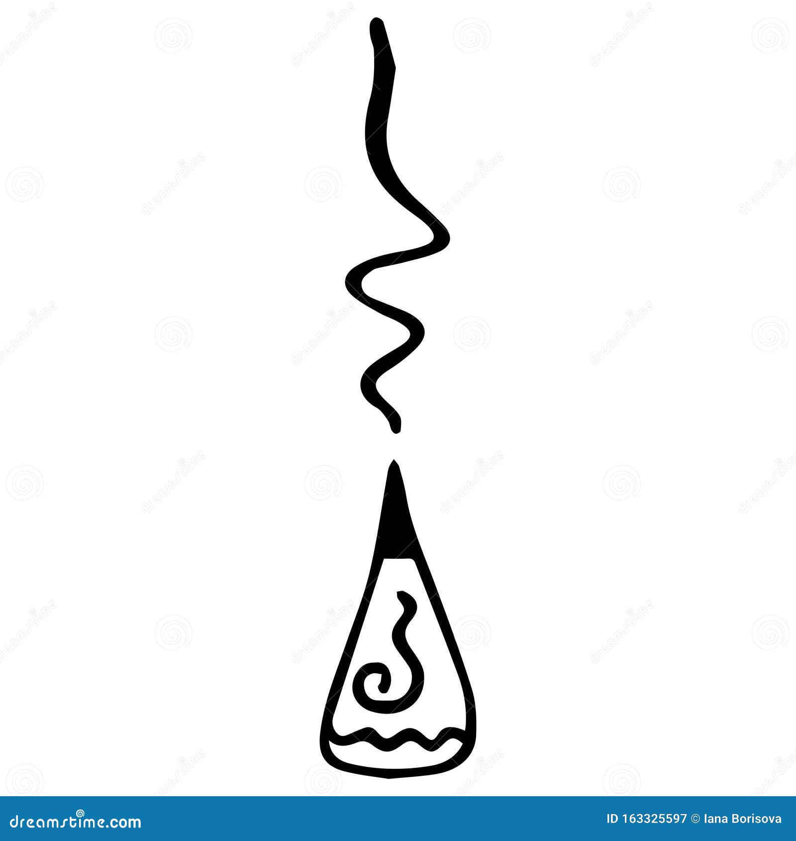 Black and White Burning Aromatic Incense Cone with Steam. Hand-drawn ...
