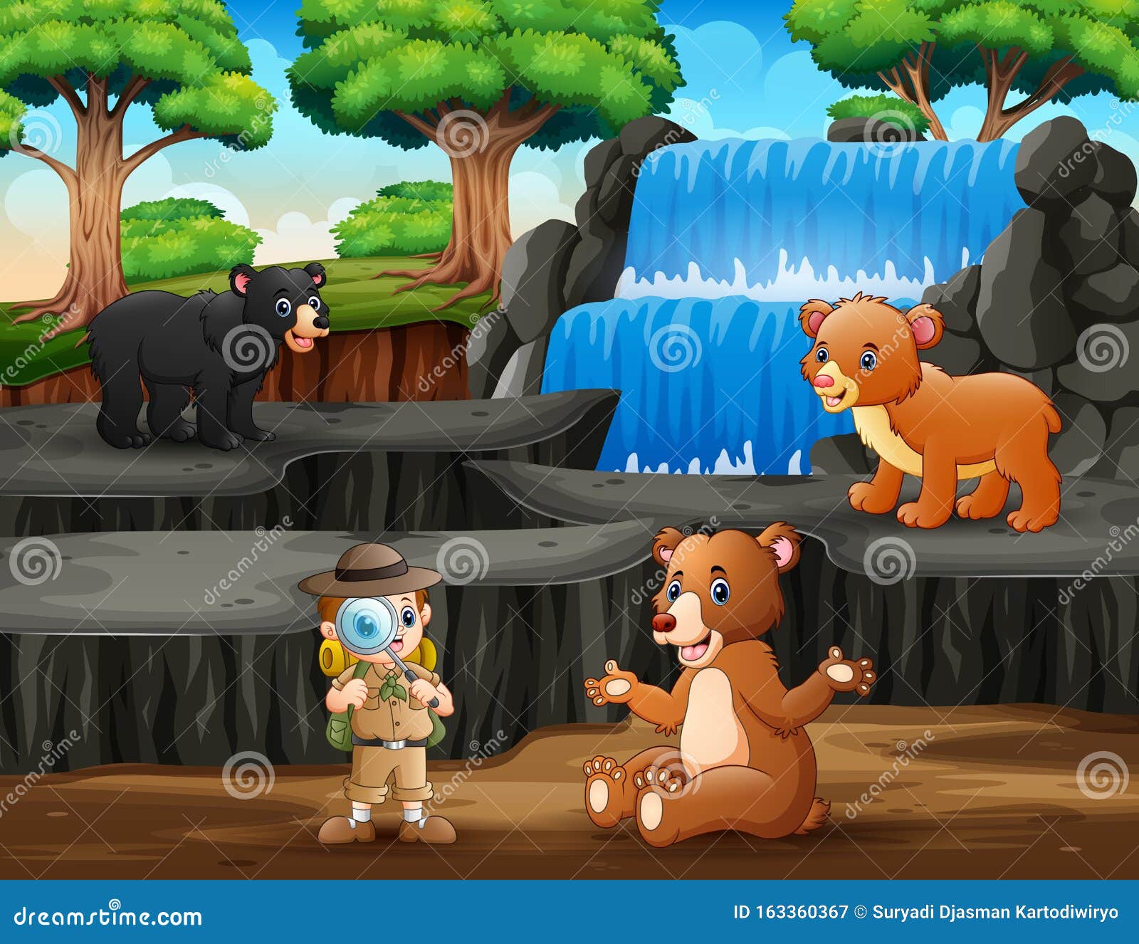 The Explorer with Bears in Nature Stock Vector - Illustration of exotic ...