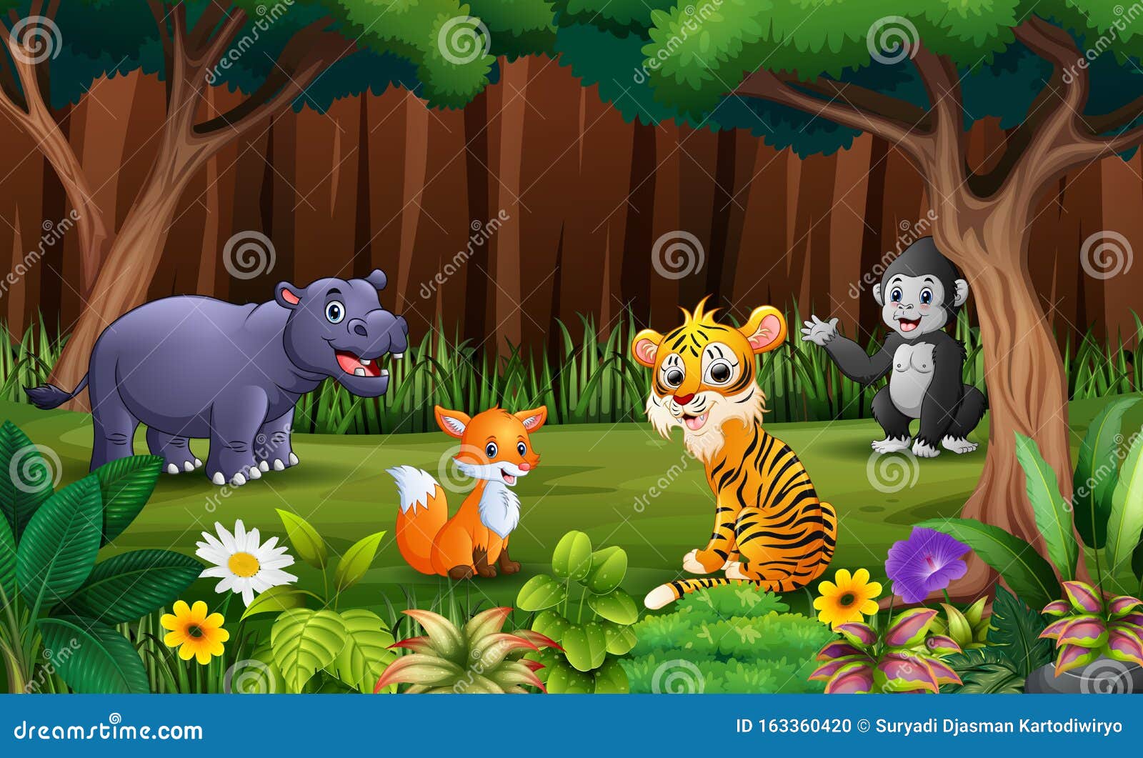 Wild Animlas Playing in the Park Stock Vector - Illustration of living ...
