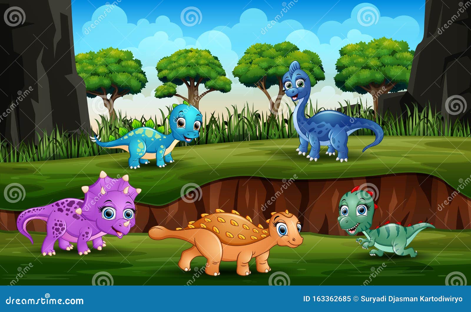 A Different Dinosaurs Playing in the Park Stock Vector - Illustration ...