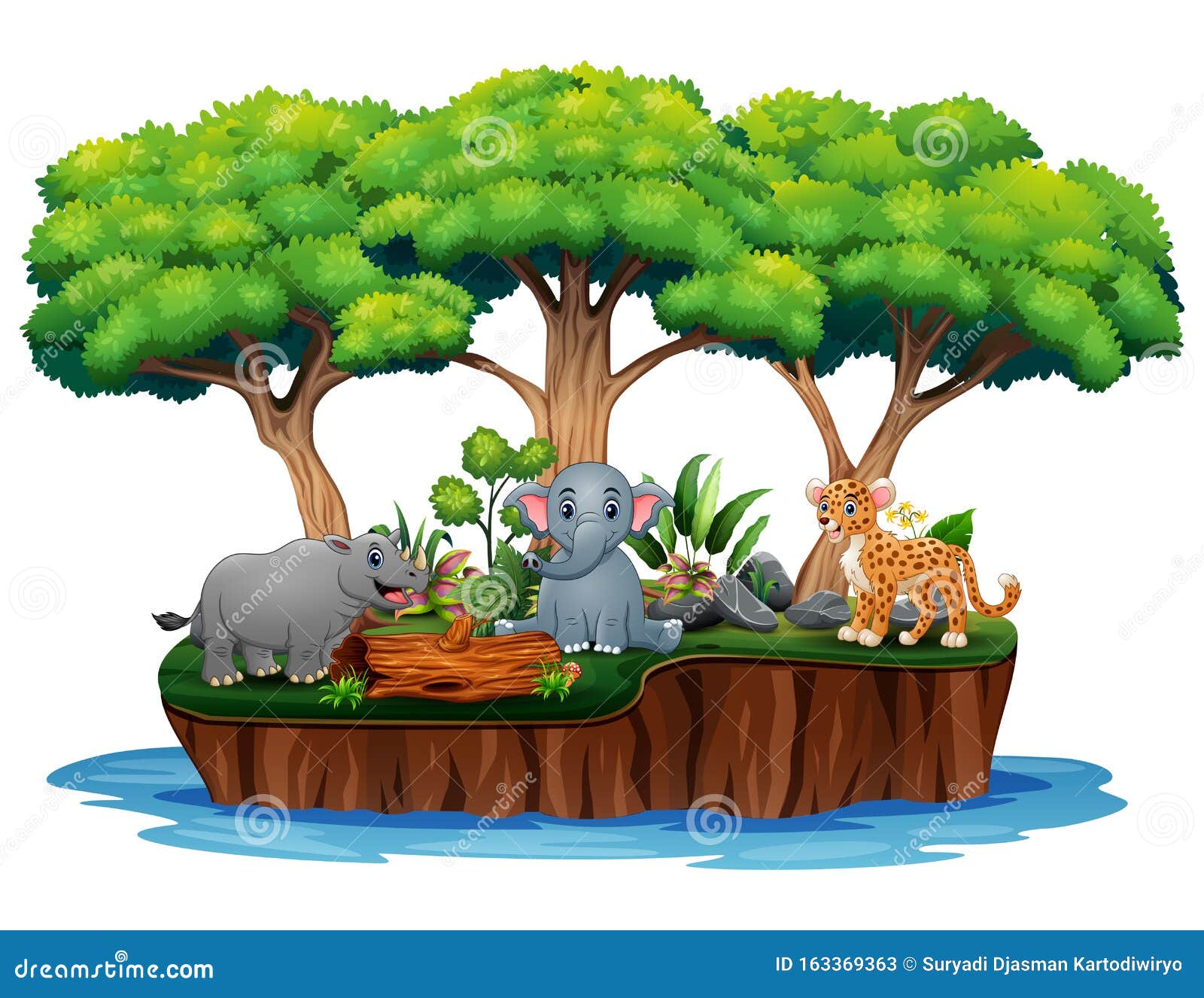 Cartoon Nature Island with Wild Animals Stock Vector - Illustration of ...