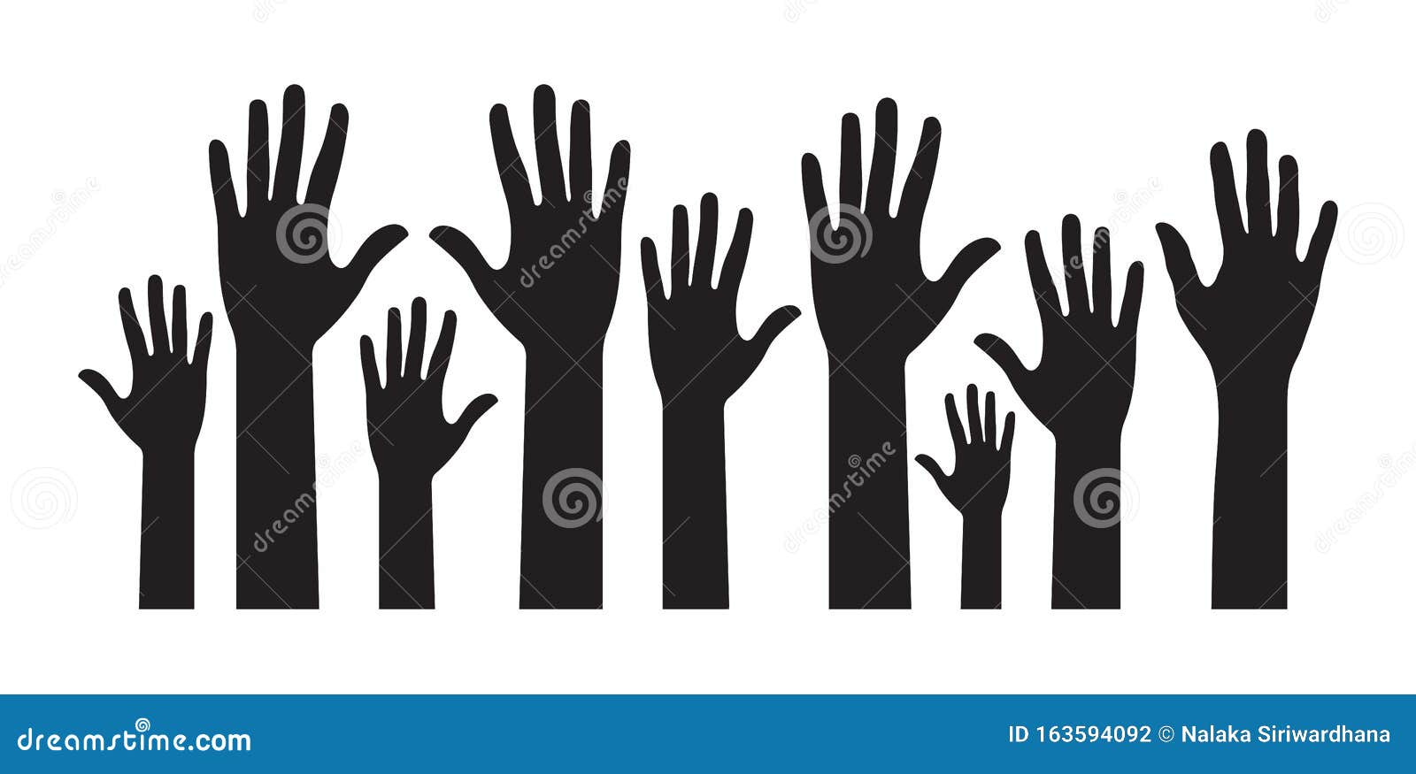 Multicolor raised hands stock vector. Illustration of concepts - 163594092