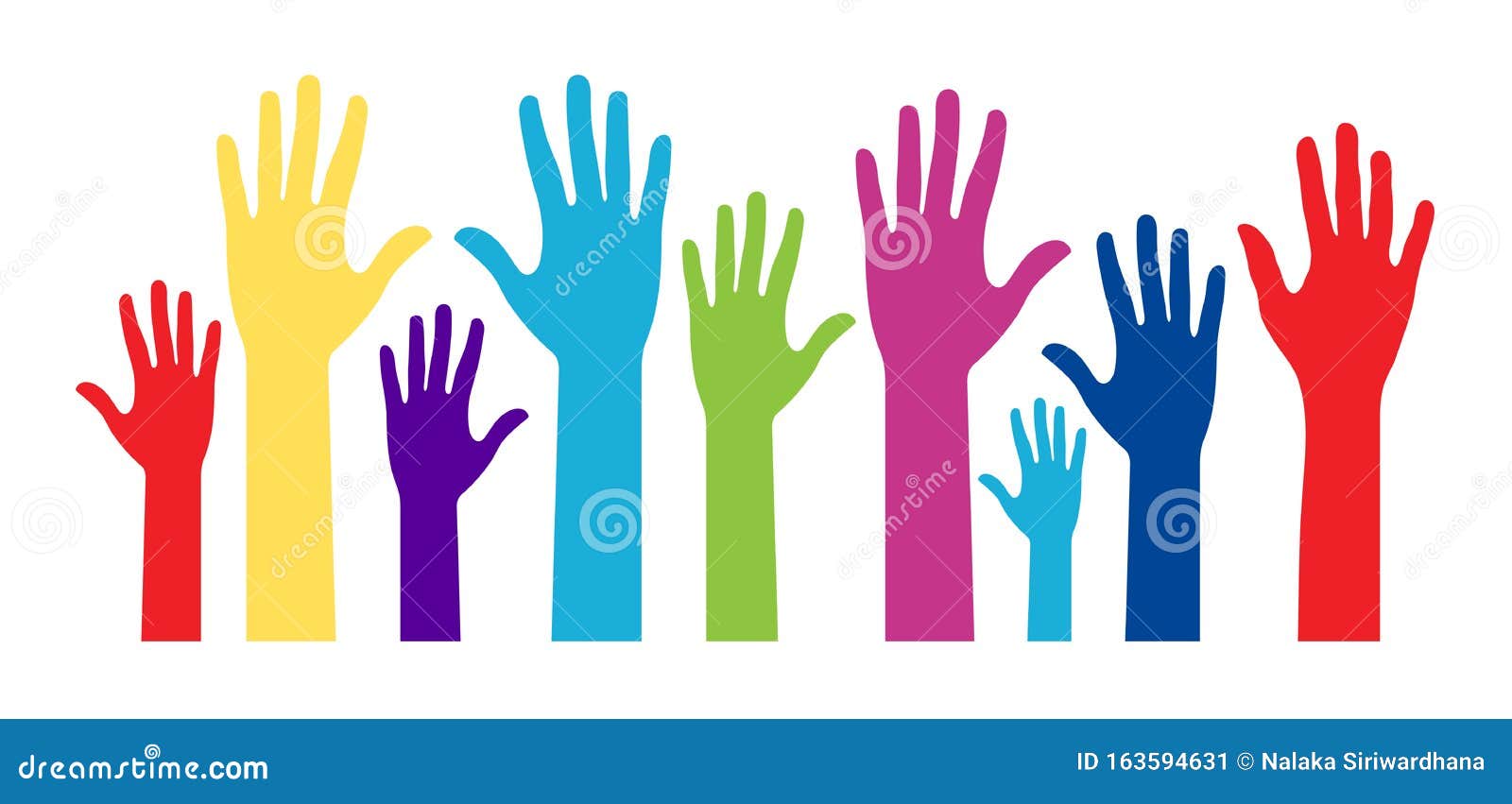 Multicolor raised hands stock vector. Illustration of isolated - 163594631