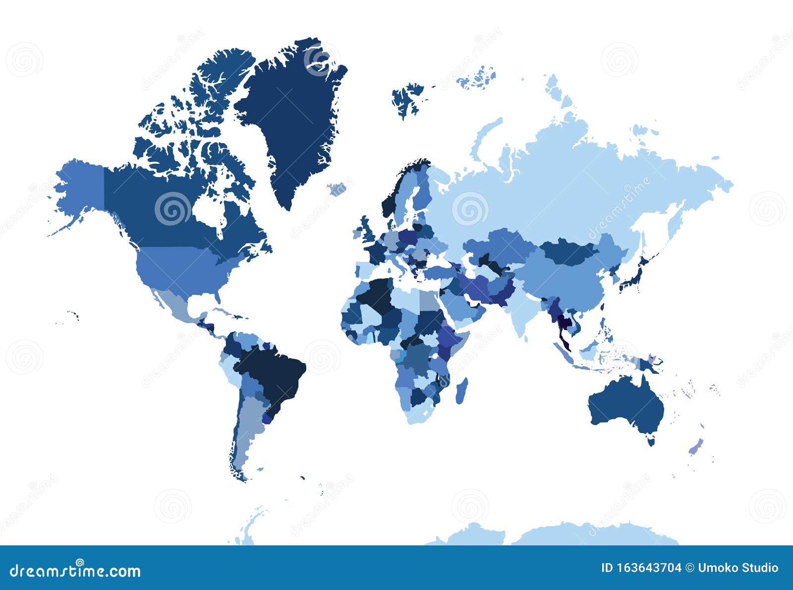 Blue, Very Detailed Map of the Whole World. Political Map, with All the ...