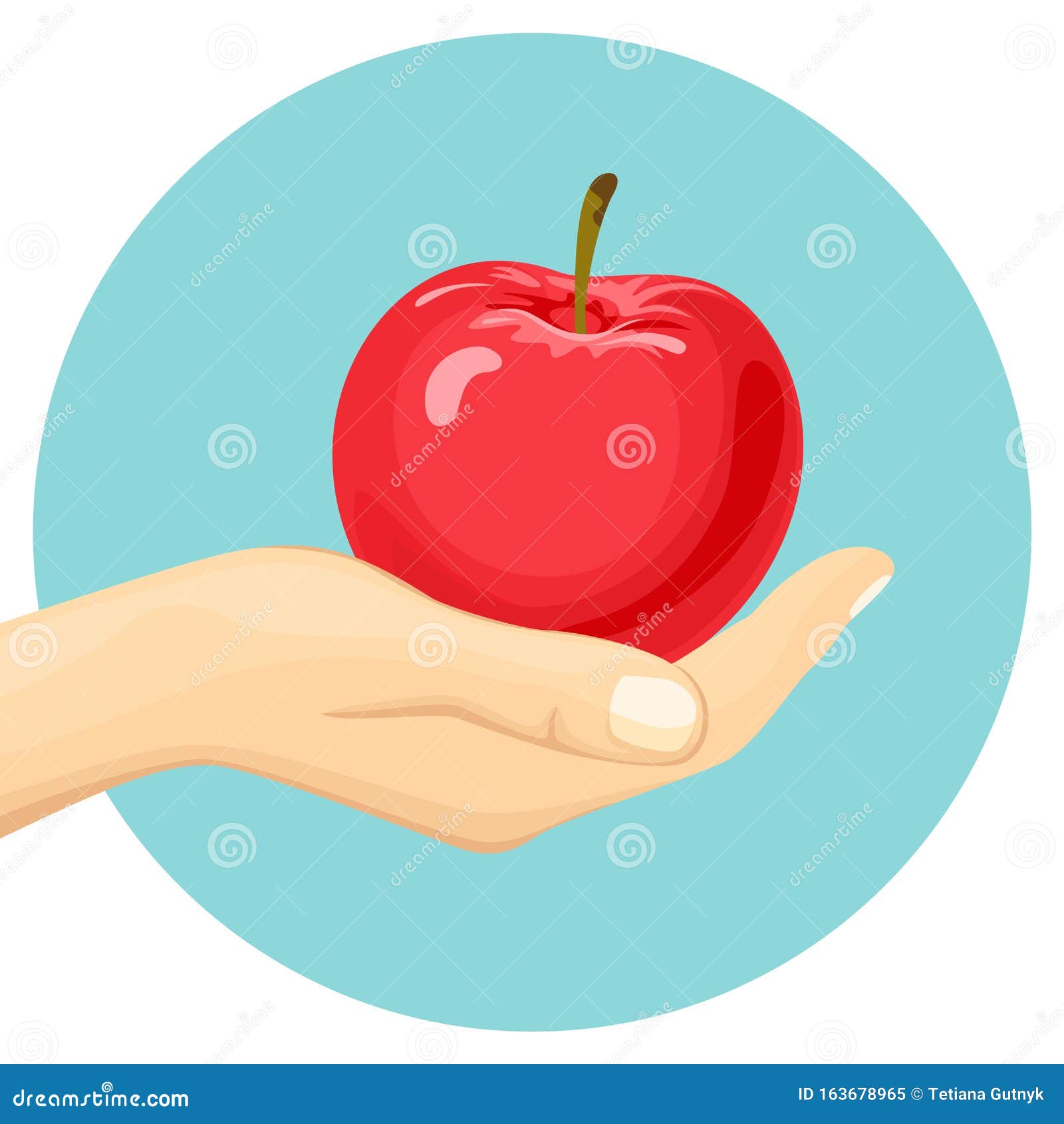 Woman`s Hand Holds a Red Apple. Vector Illustration of Ripe Fruit in ...