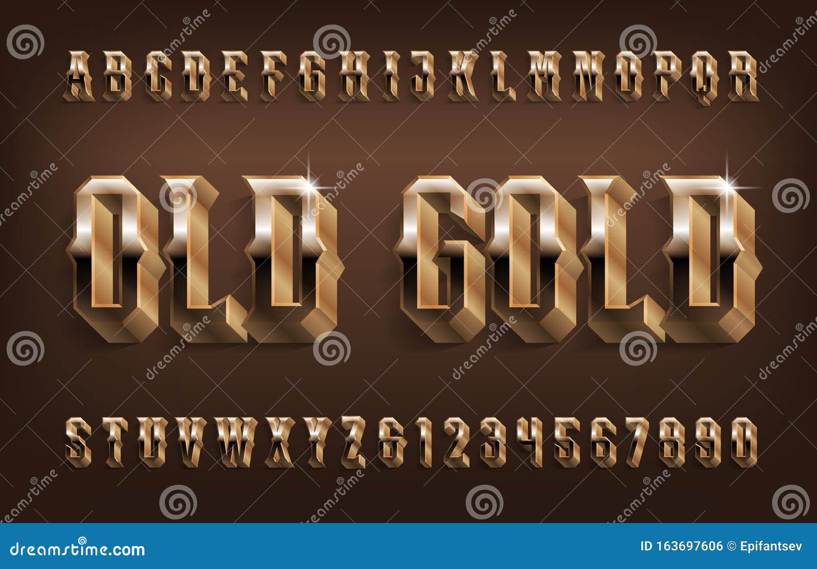 Old Gold Alphabet Font. 3D Golden Effect Vintage Letters and Numbers ...