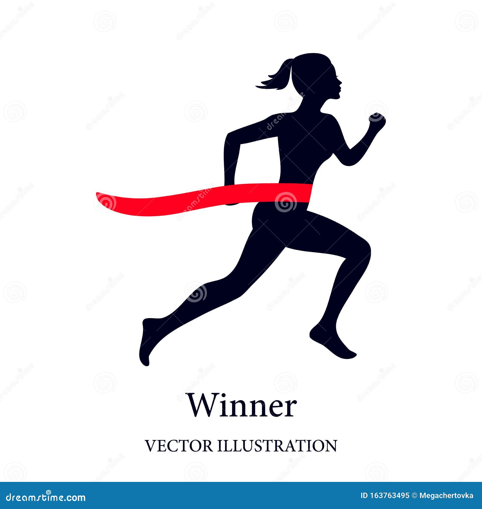 Running Woman, Winner at Finish Line Stock Vector - Illustration of ...