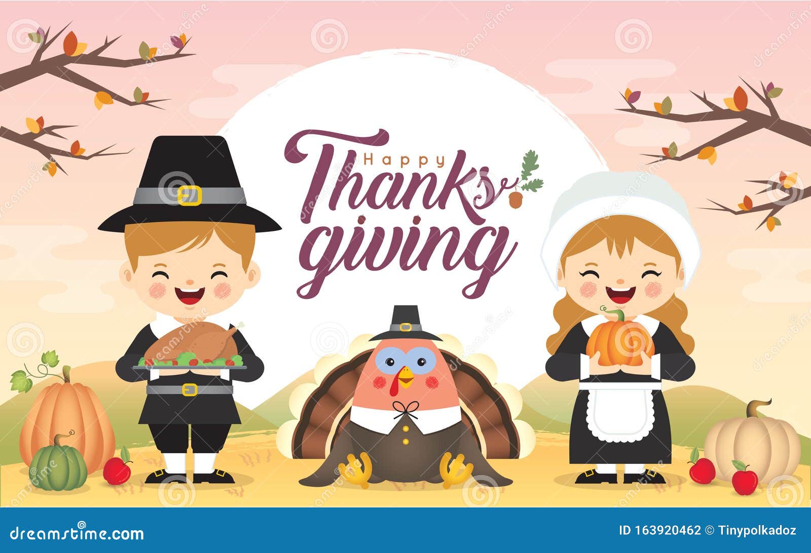 Cartoon Pilgrim Thanksgiving Turkey Gobble Vector Illustration ...