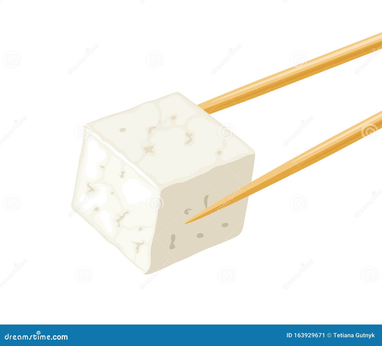 Tofu Cube and Chopsticks Isolated on White Background. Vector ...