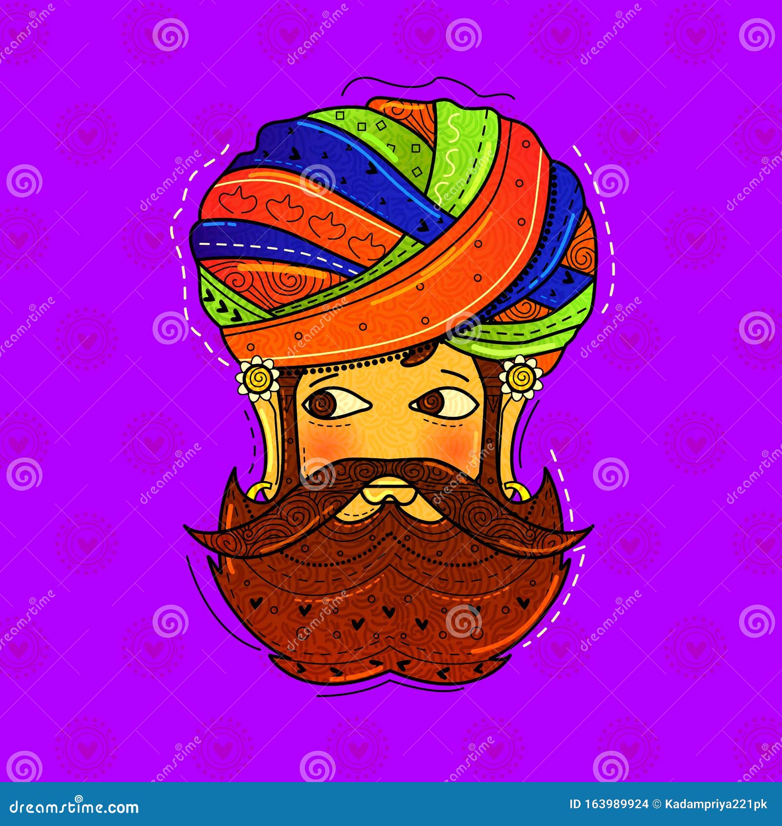 Vector Design of Desi Indian Art Style Rajasthani Man with Beard. Stock ...