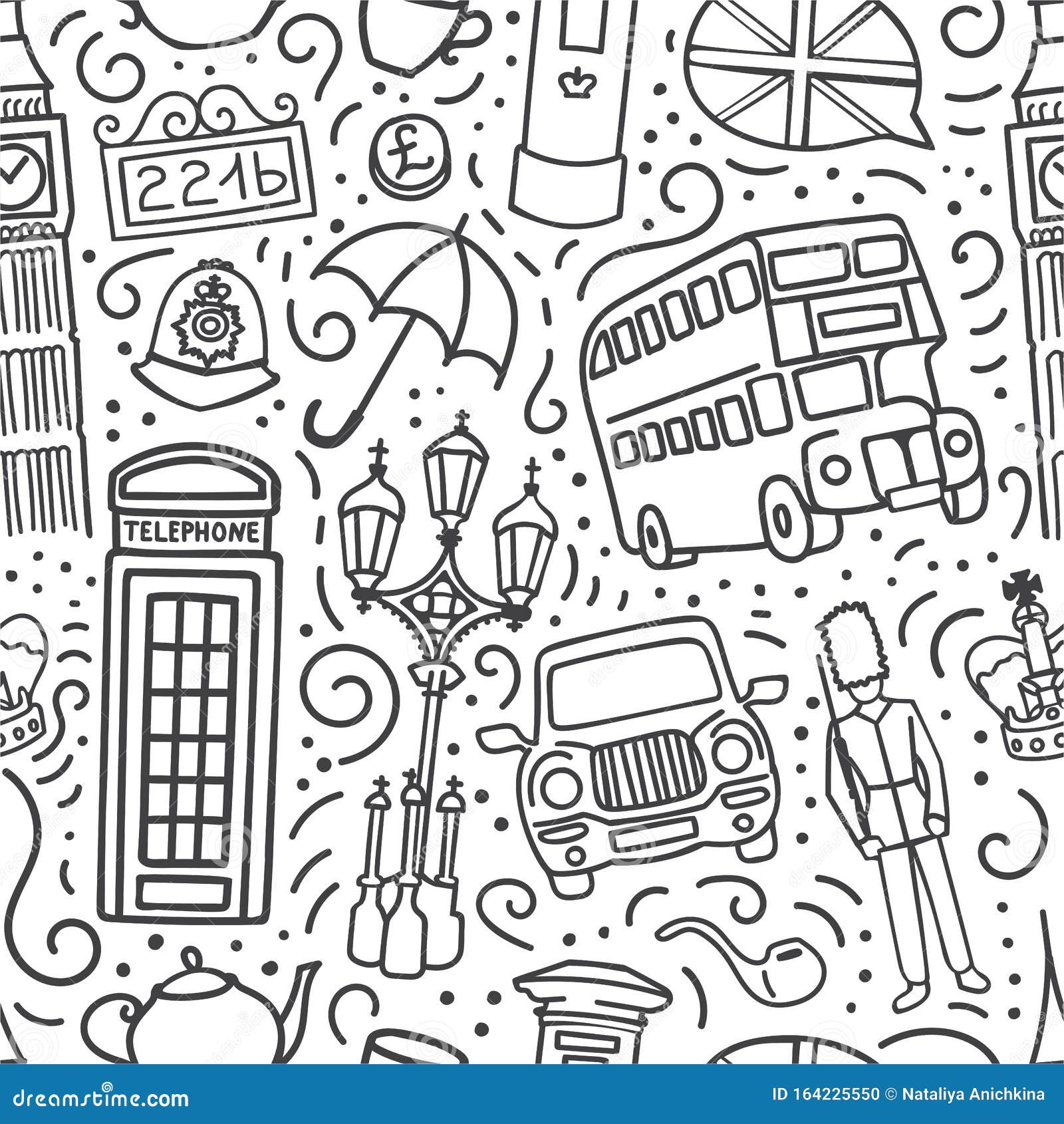 Vector Seamless Pattern with Symbols of London, Great Britain. Stock ...