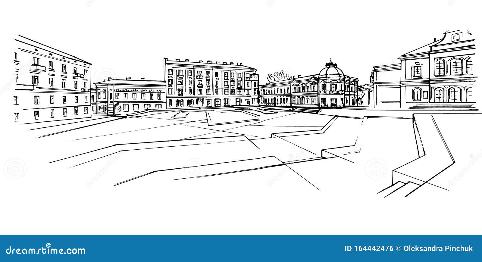 Hand Drawn City Vector Illustration. the Town Square Stock Vector ...