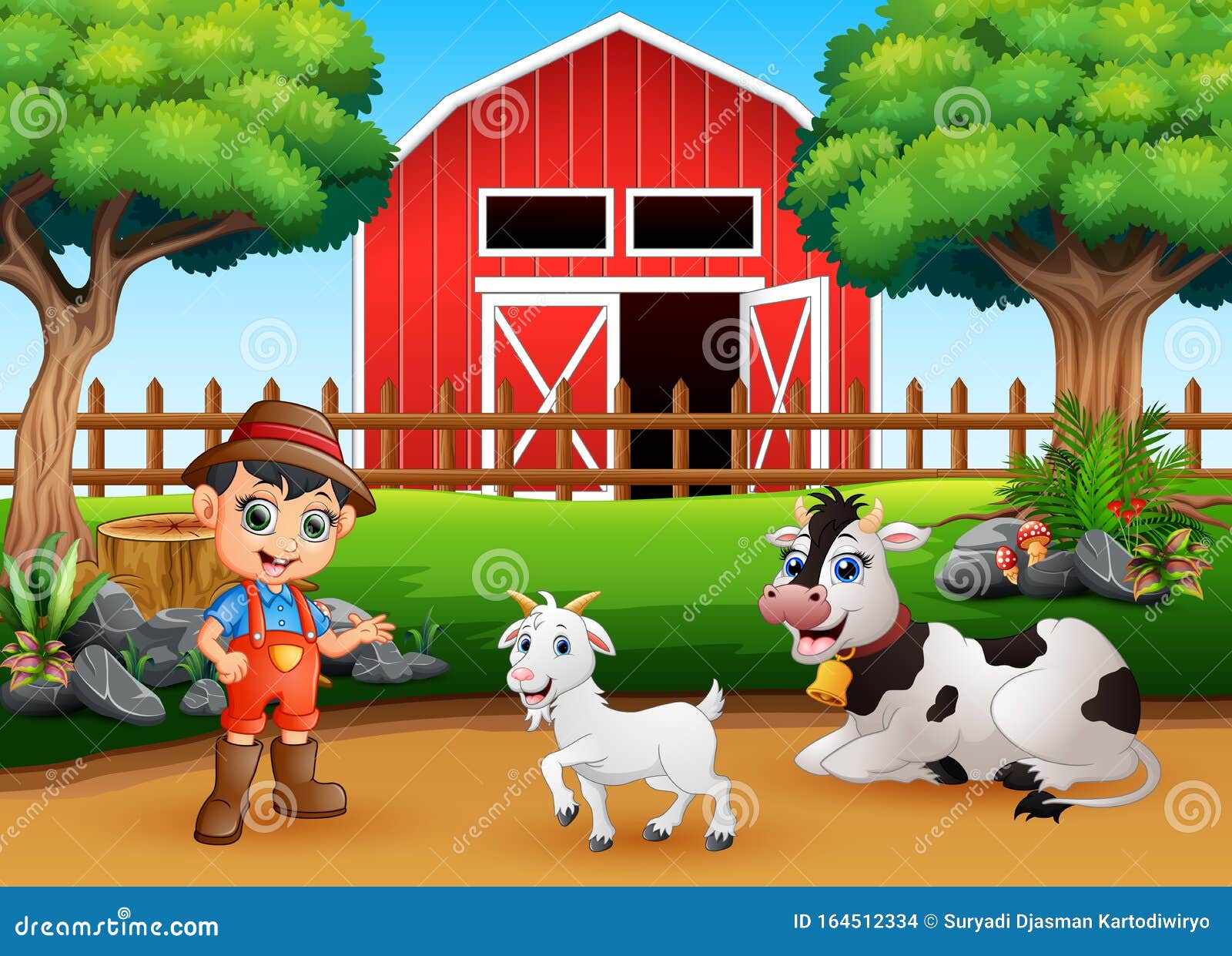 Farm Scenes with Different Animals and Farmers in the Farmyard Stock ...