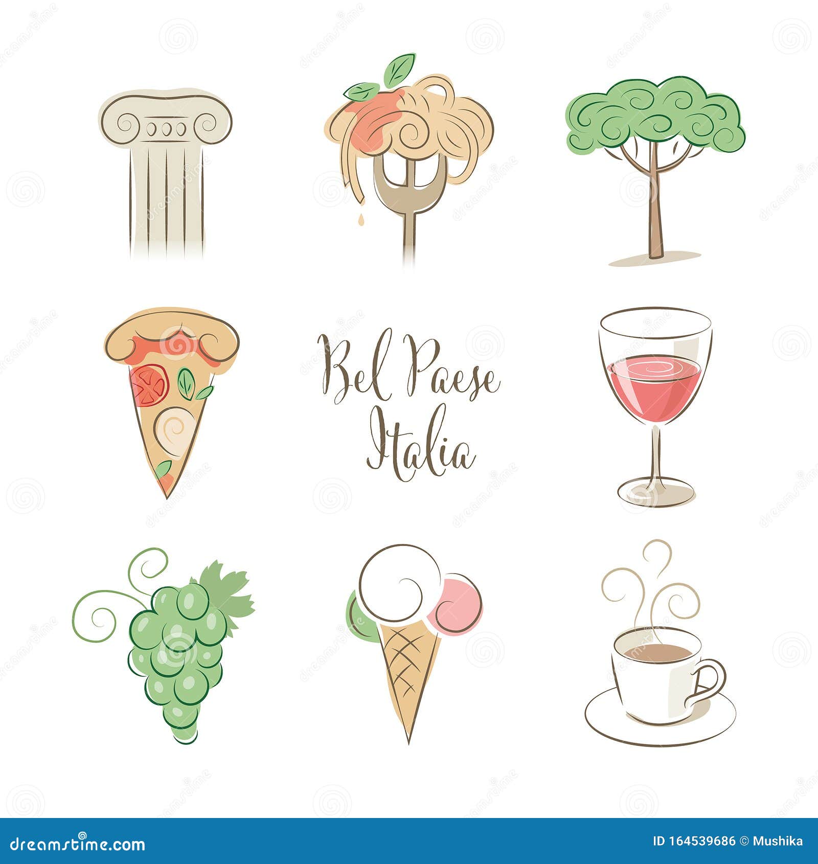 Set Of Italy Symbols, Landmarks In Black And White. Vector Illustration ...