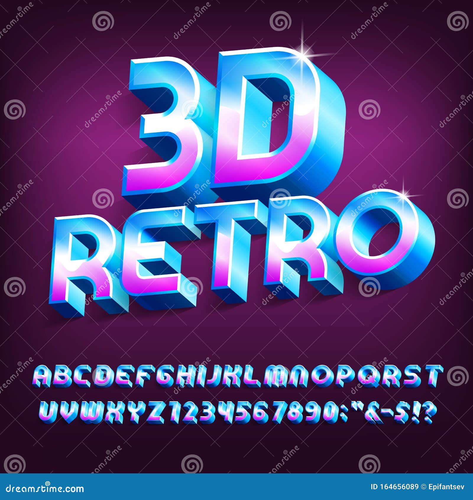 3D Retro Alphabet Font. Vivid Colors Letters, Numbers and Symbols with ...